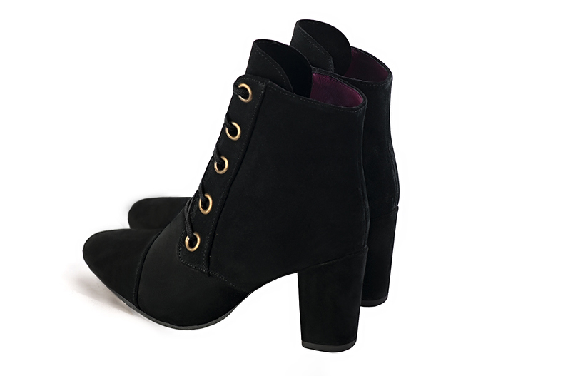 Matt black ankle boots with laces at the front. Round toe. High block ...